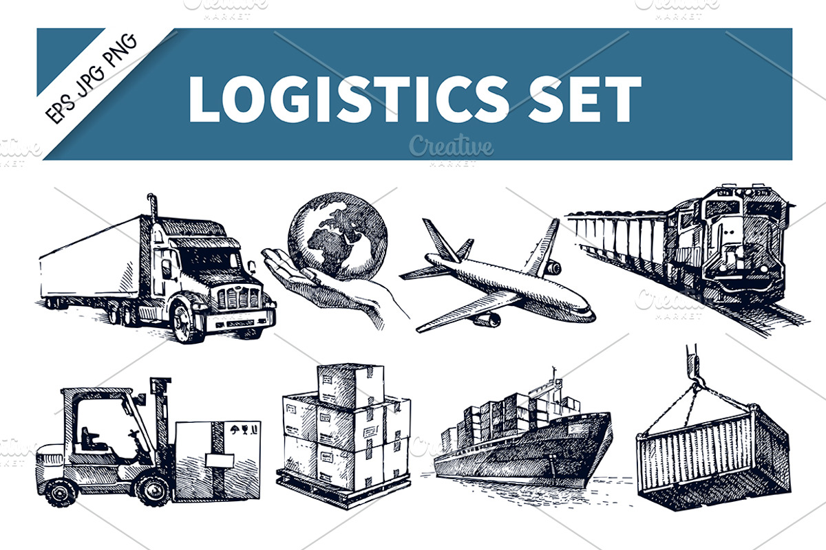 Hand Drawn Logistics & Delivery Set, a Work Illustration by Elena Pimonova