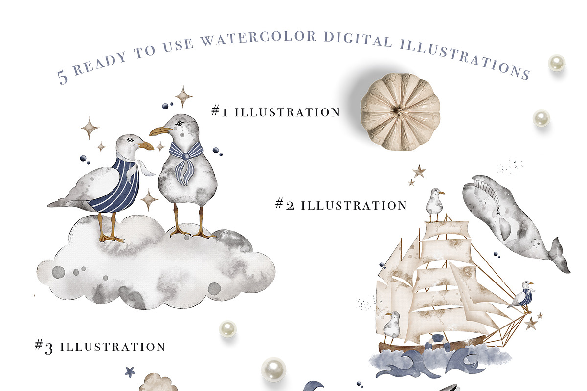 Watercolor Seagull Sailors Nursery Set