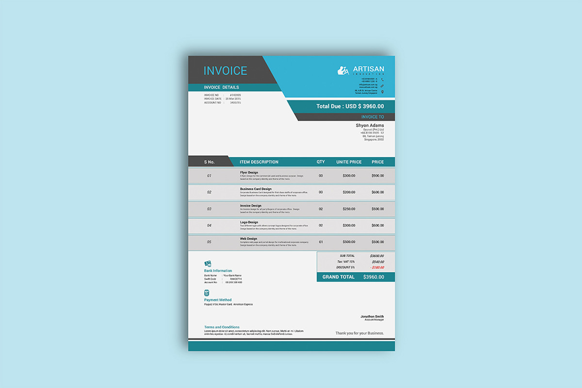 Invoice, a Stationery Template by artisanHR