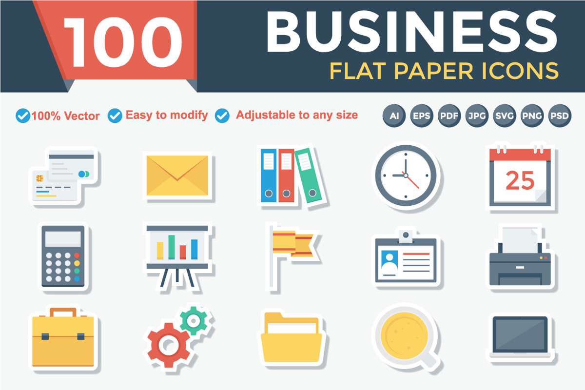 Business Flat Paper Icons, an Icon by Dinosoftlabs | Creative Market