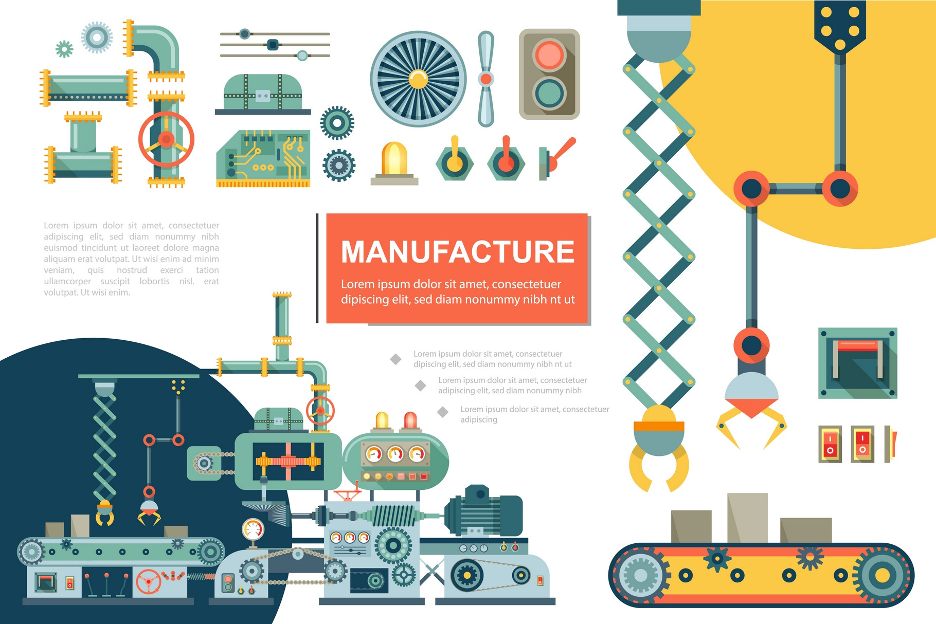 Industrial production line set, an Object Illustration by Microvector