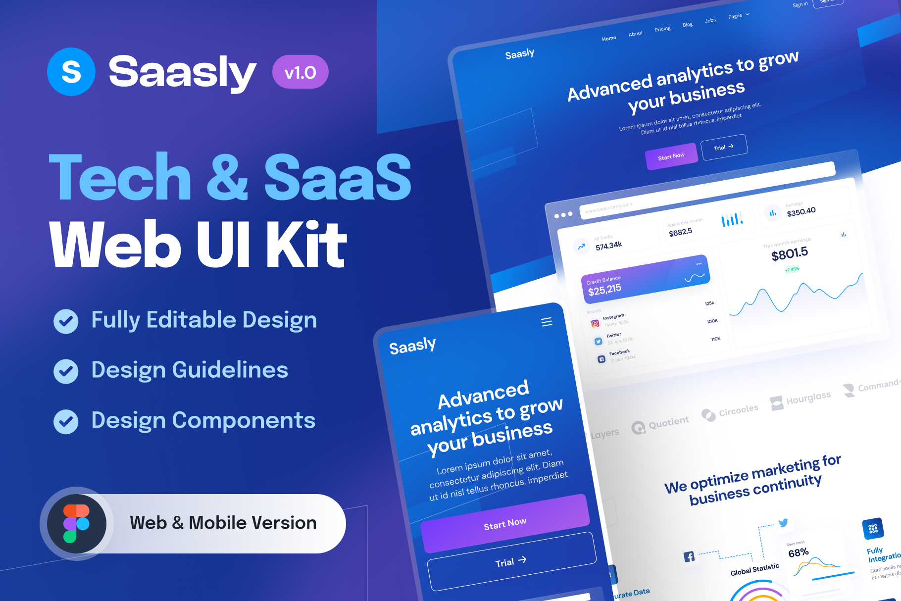 Saas & Tech Web Mobile UI Kit Saasly, an UI Kit Template by dhuhacreative