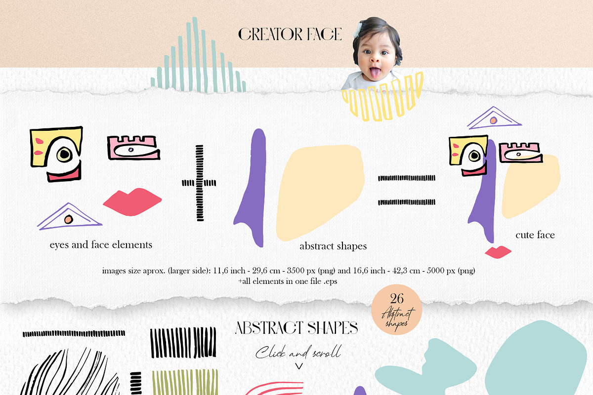 Kids abstract baby face, shapes, a Texture Illustration by AnnaTkachi ...