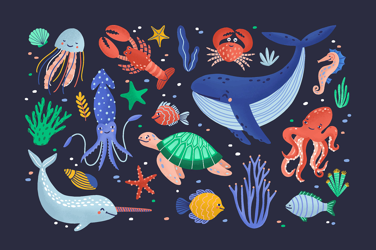 Sea world, aquatic animals, an Animal Illustration by Good Studio