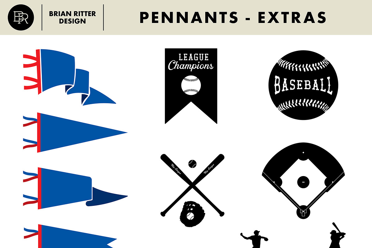 Vintage Pennants + Baseball Vectors, an Object Graphic by Brian Ritter ...