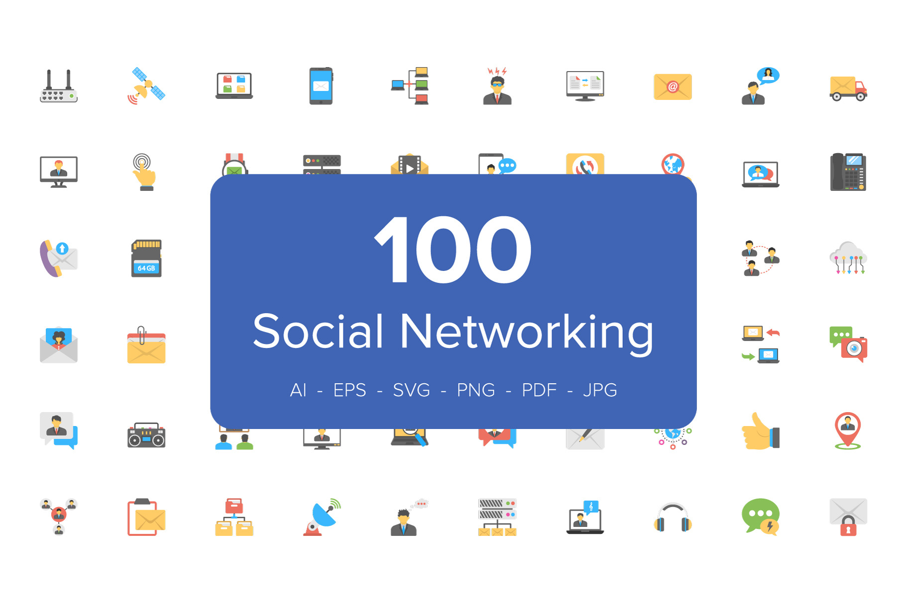 100 Social Networking Flat Icons | Outline Icons ~ Creative Market