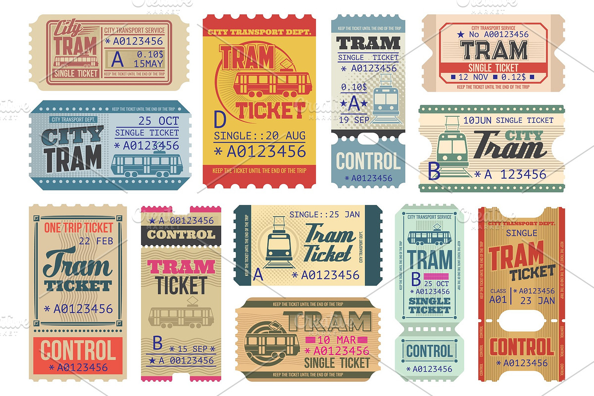 Vintage tram tickets isolated vector, a Transportation Illustration by ...