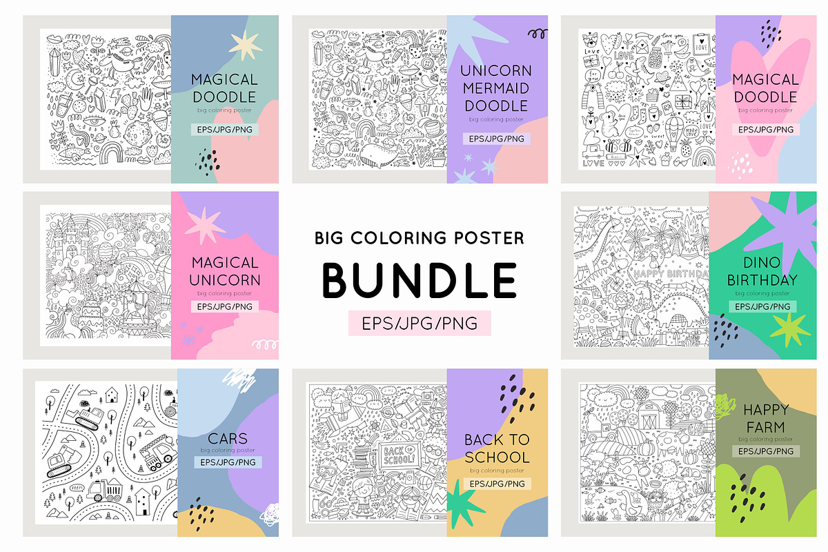 Coloring page BUNDLE. 10 big posters
