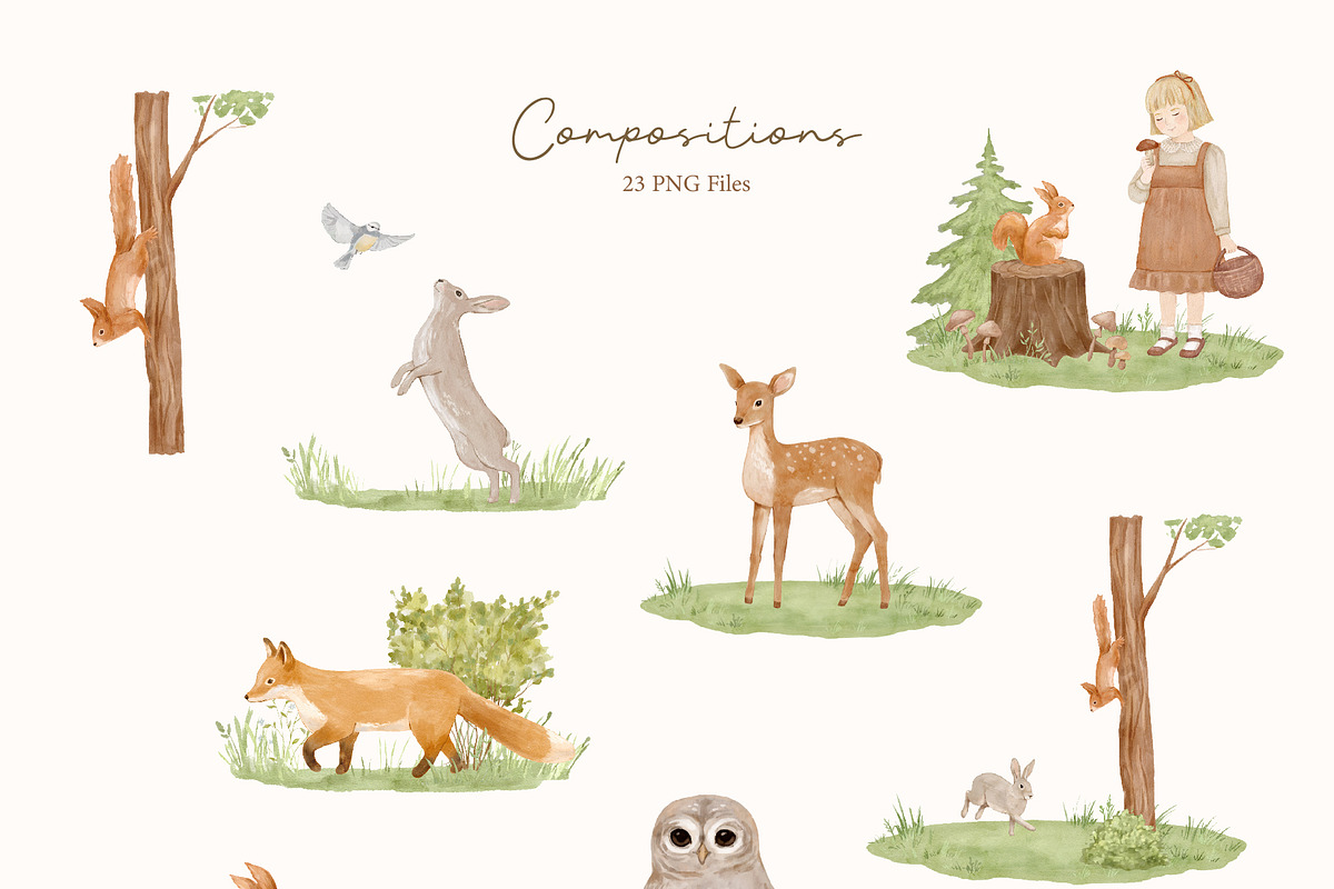 Watercolor Forest Animals Clipart, an Animal Illustration by ...