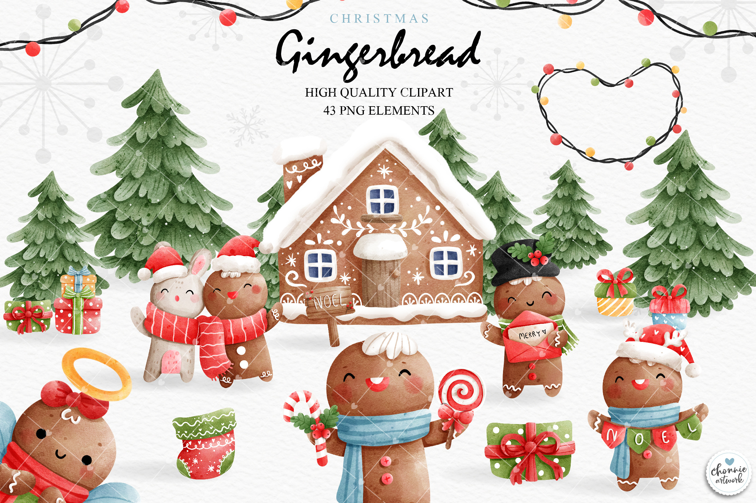 Christmas gingerbread man clipart, an Illustration by Chonnieartwork