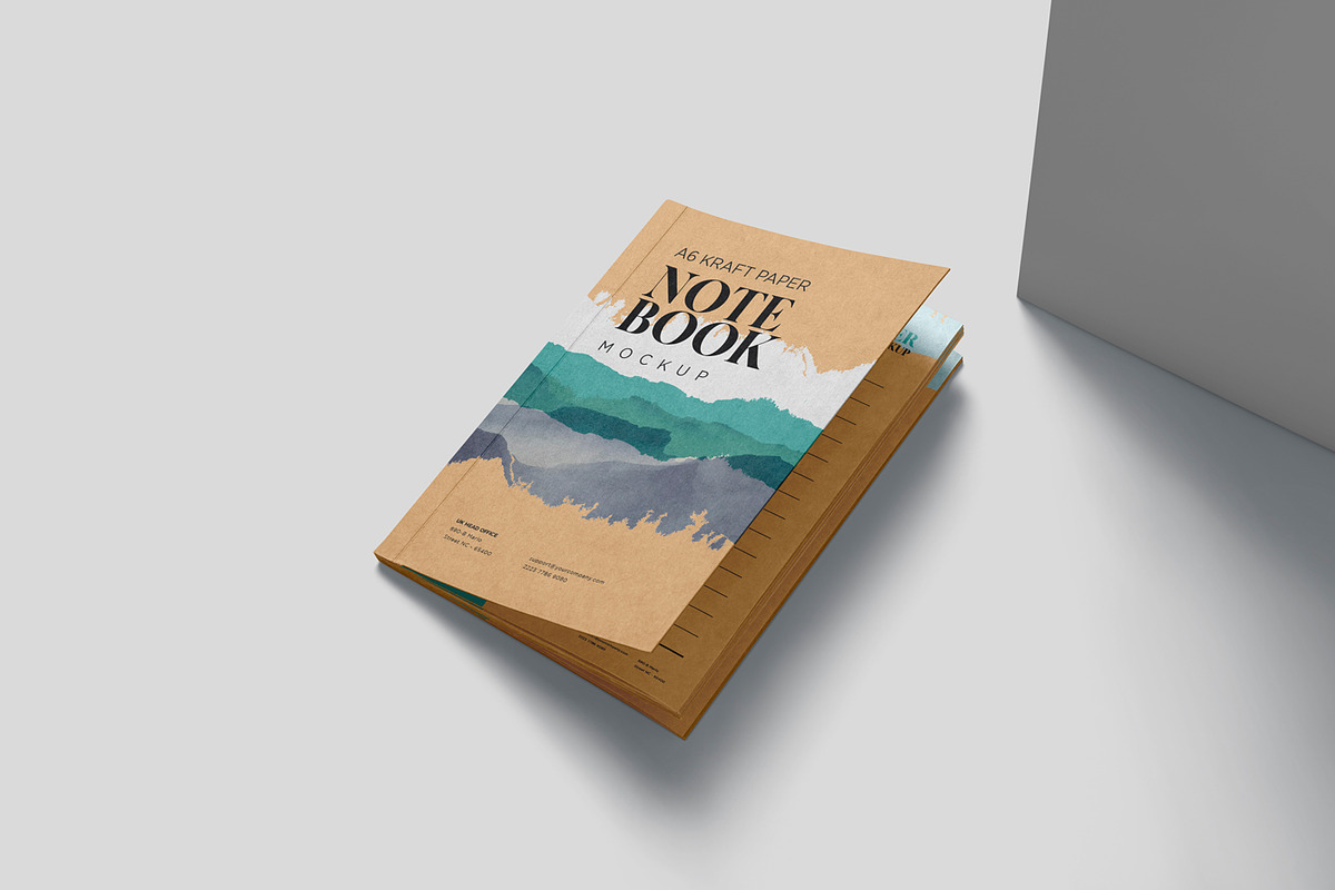 A6 Kraft Paper Notebook Mockups, a Books & Magazine Mockup by GfxFoundry