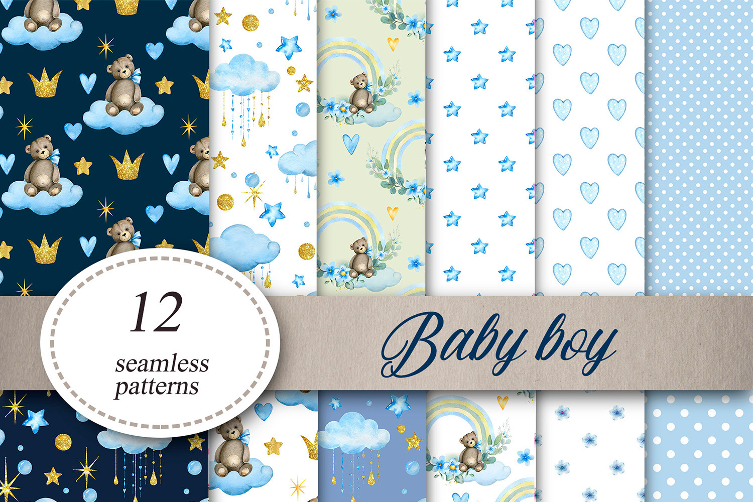 Baby boy Digital Paper Baby shower