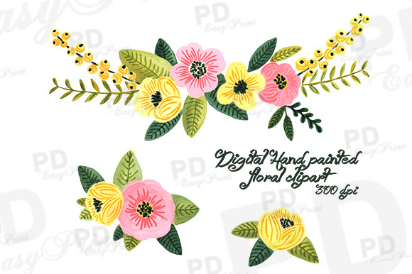 Digital Hand Painted Floral Clipart, an Illustration by Magic Story Studio
