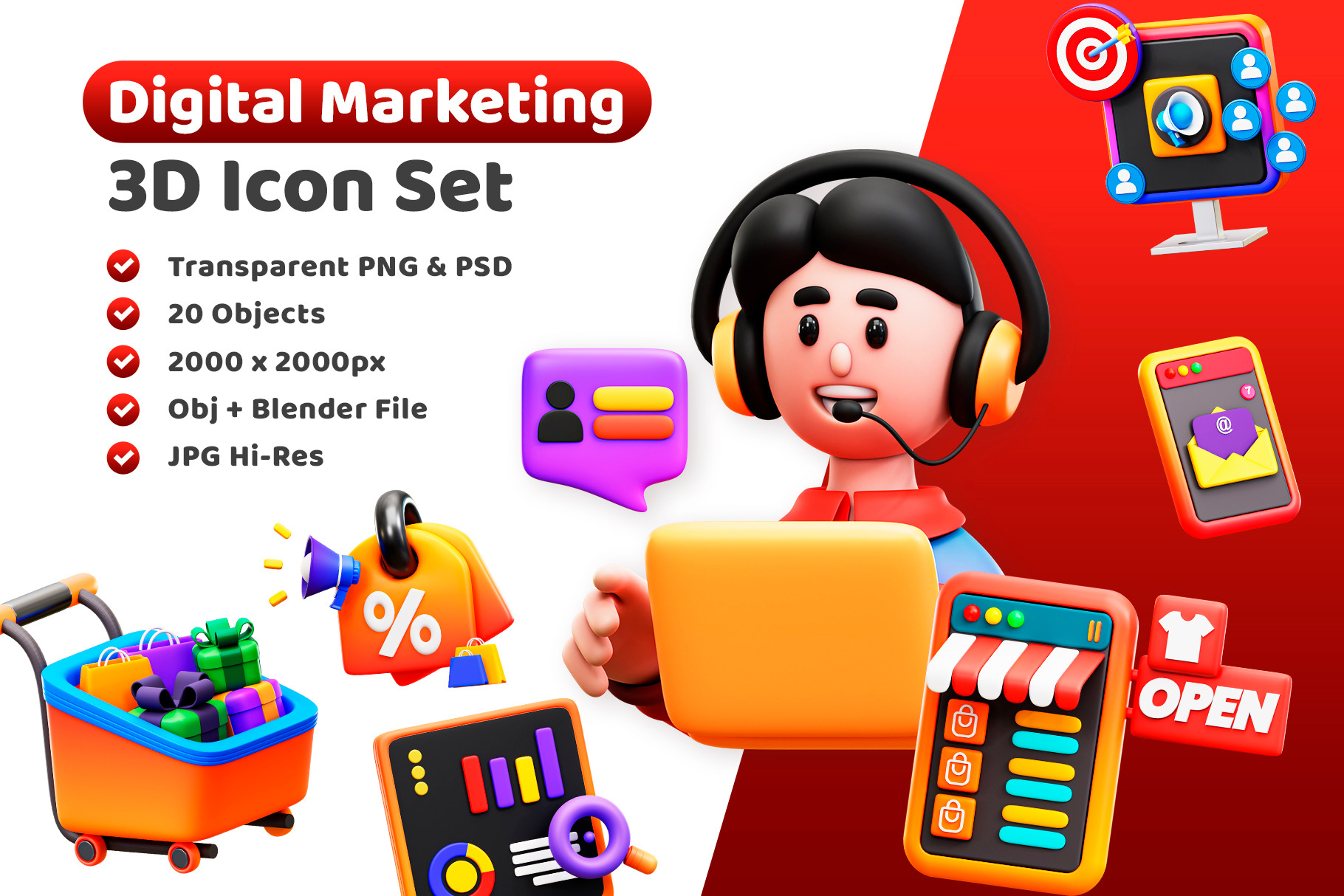 3D Digital Marketing-Monsters Visual | Creative Market