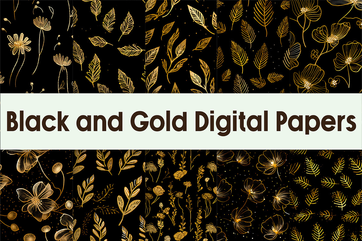 Black and Gold Digital Papers, a Background Graphic by AdriOP