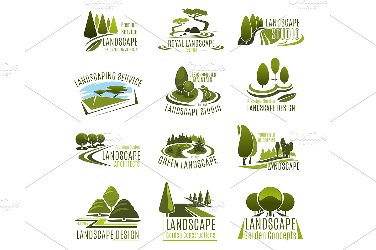 Landscape design company icon with green tree, an Illustration by ...