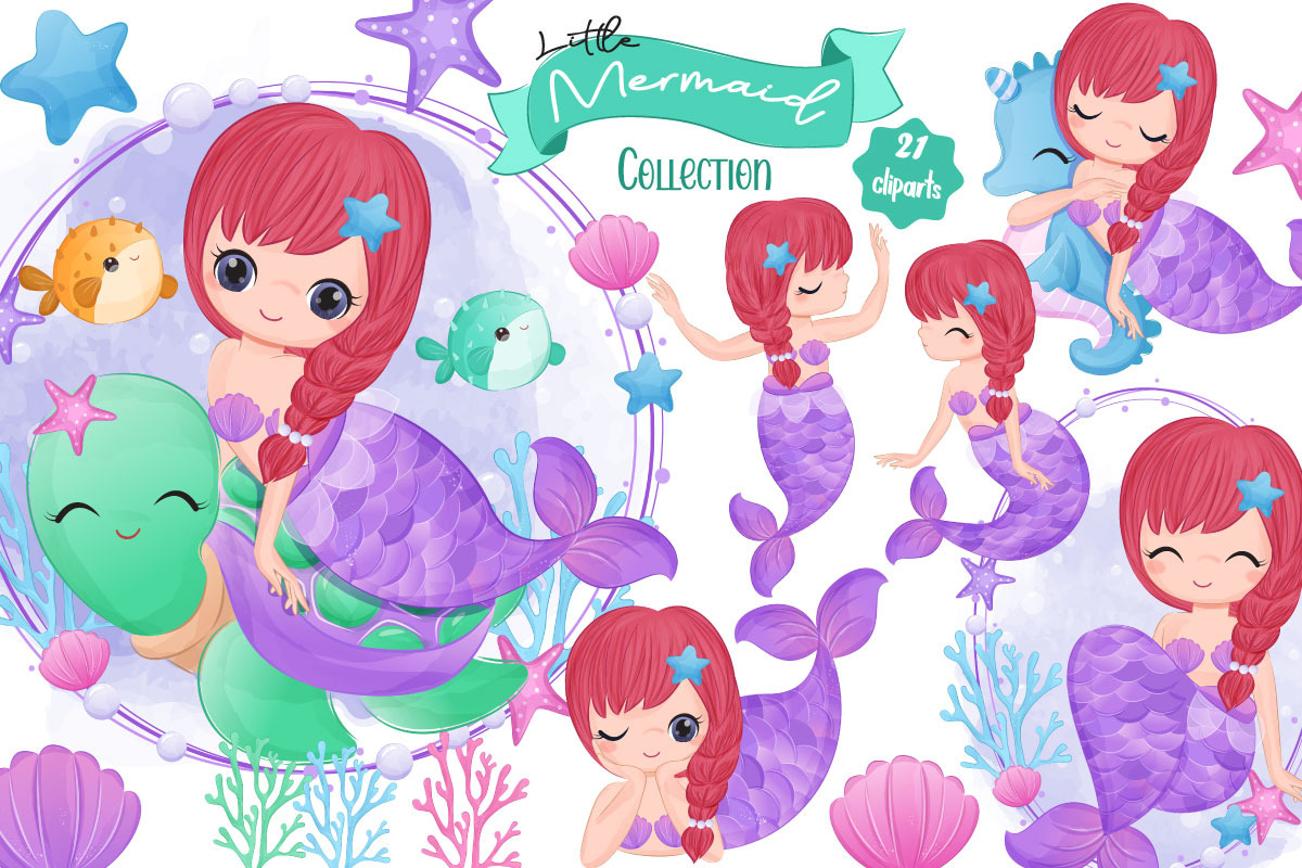 Cute Little Mermaid Clip-Art Set