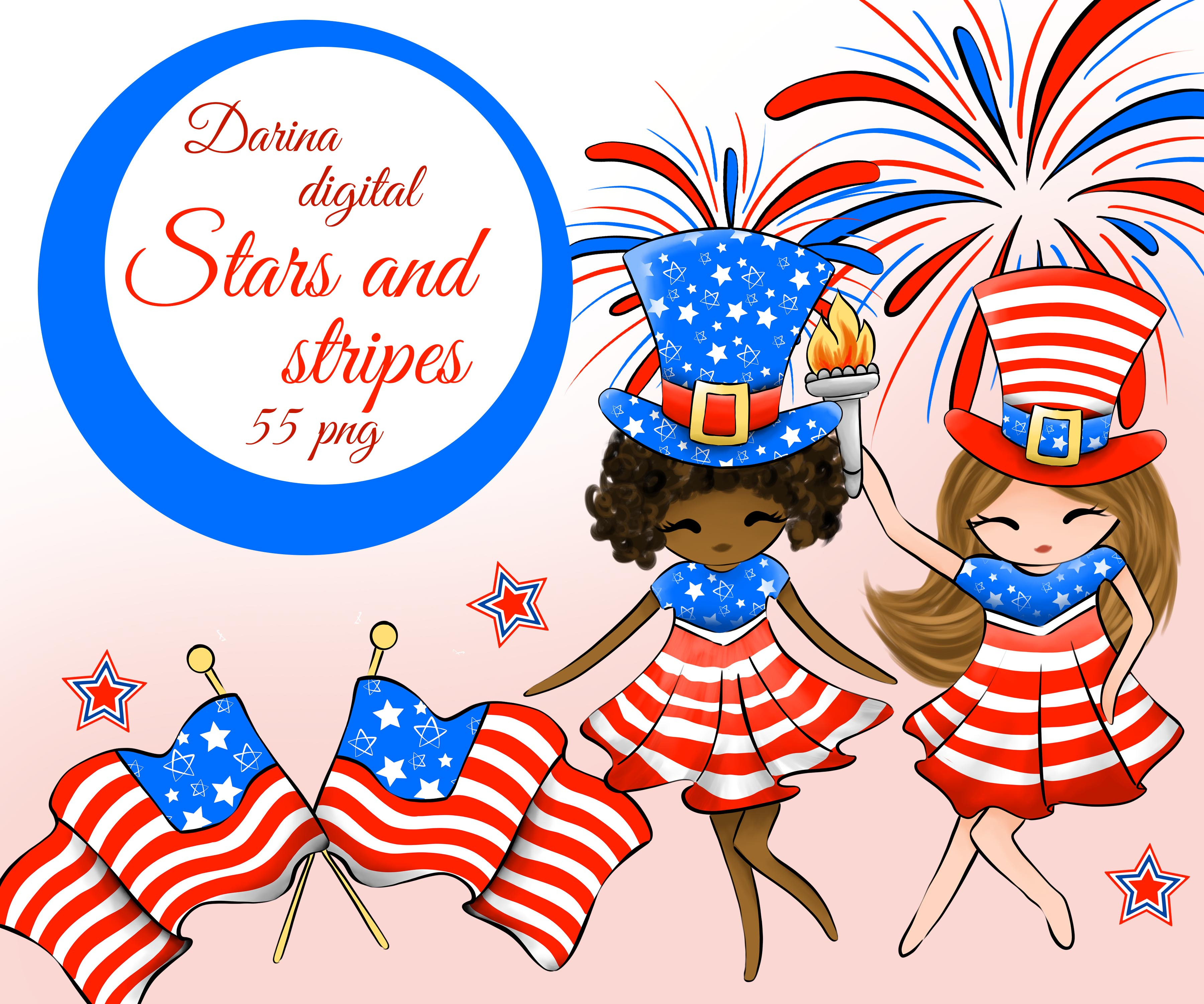 Stars and stripes clipart, an Illustration by DarinaDigital