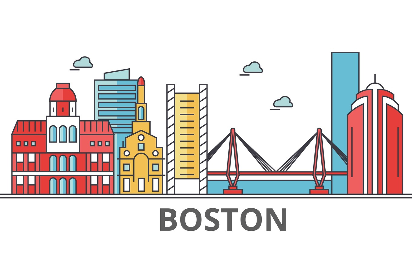 Boston city skyline. Buildings, streets, silhouette, architecture ...