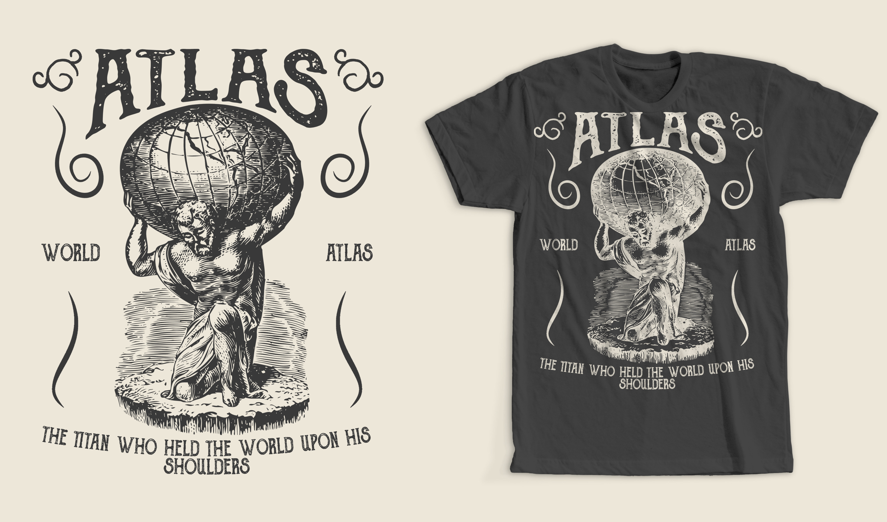 Atlas T-Shirt Design, an Illustration by CJR Designs | Creative Market
