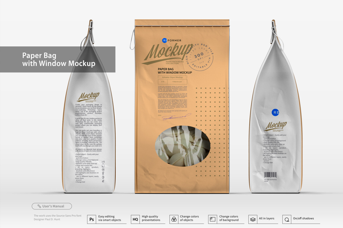 Paper Bag with Window Mockup, a Packaging Mockup by Reformer Mockup