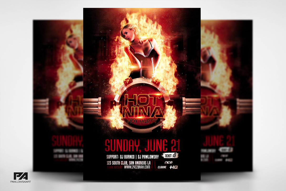 Fire Club DJ Party Flyer Template, a Templates & Theme by PawlowskiArt