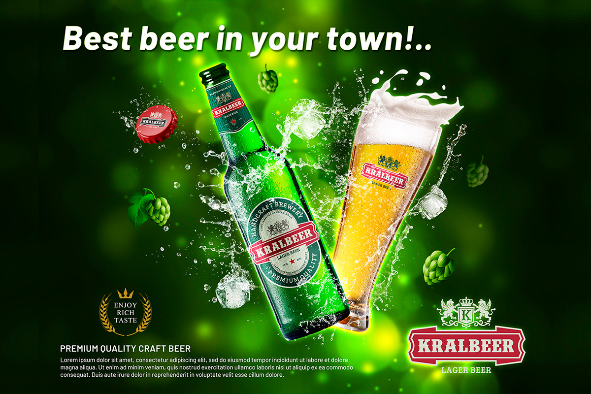 Beer Ad Mockup, a Packaging Mockup by g design