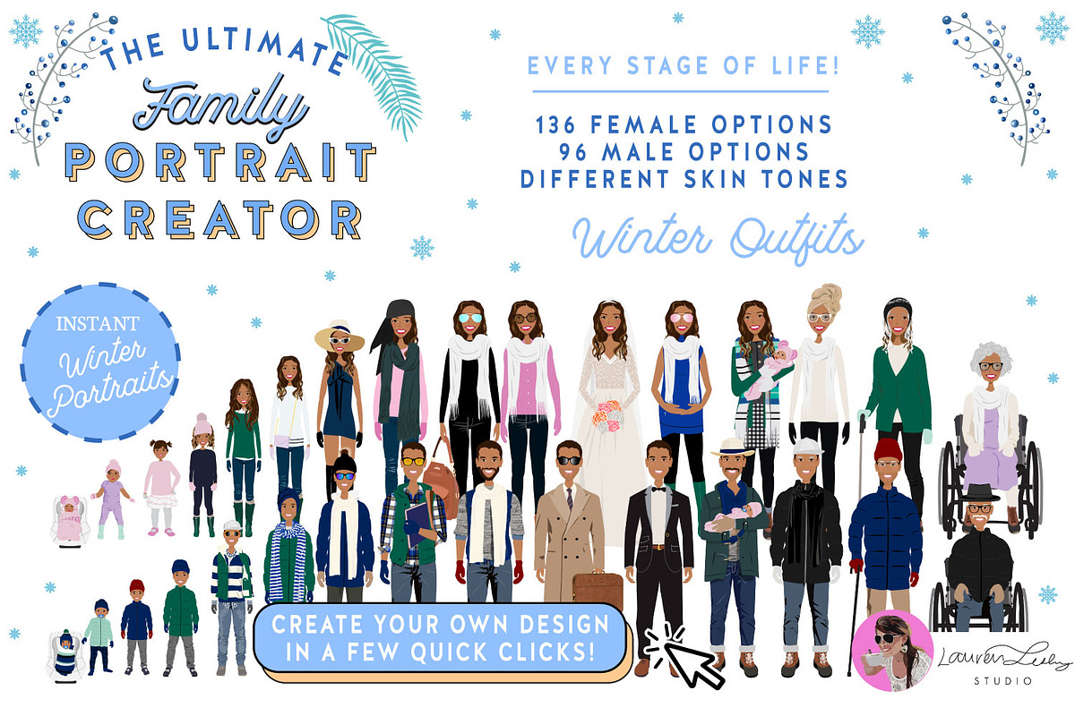 Portrait Creator Winter Family, a Person Illustration by Lauren Lesley ...