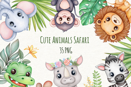 Cute Safari Jungle Animals Clipart, an Animal Illustration by ekossa_art