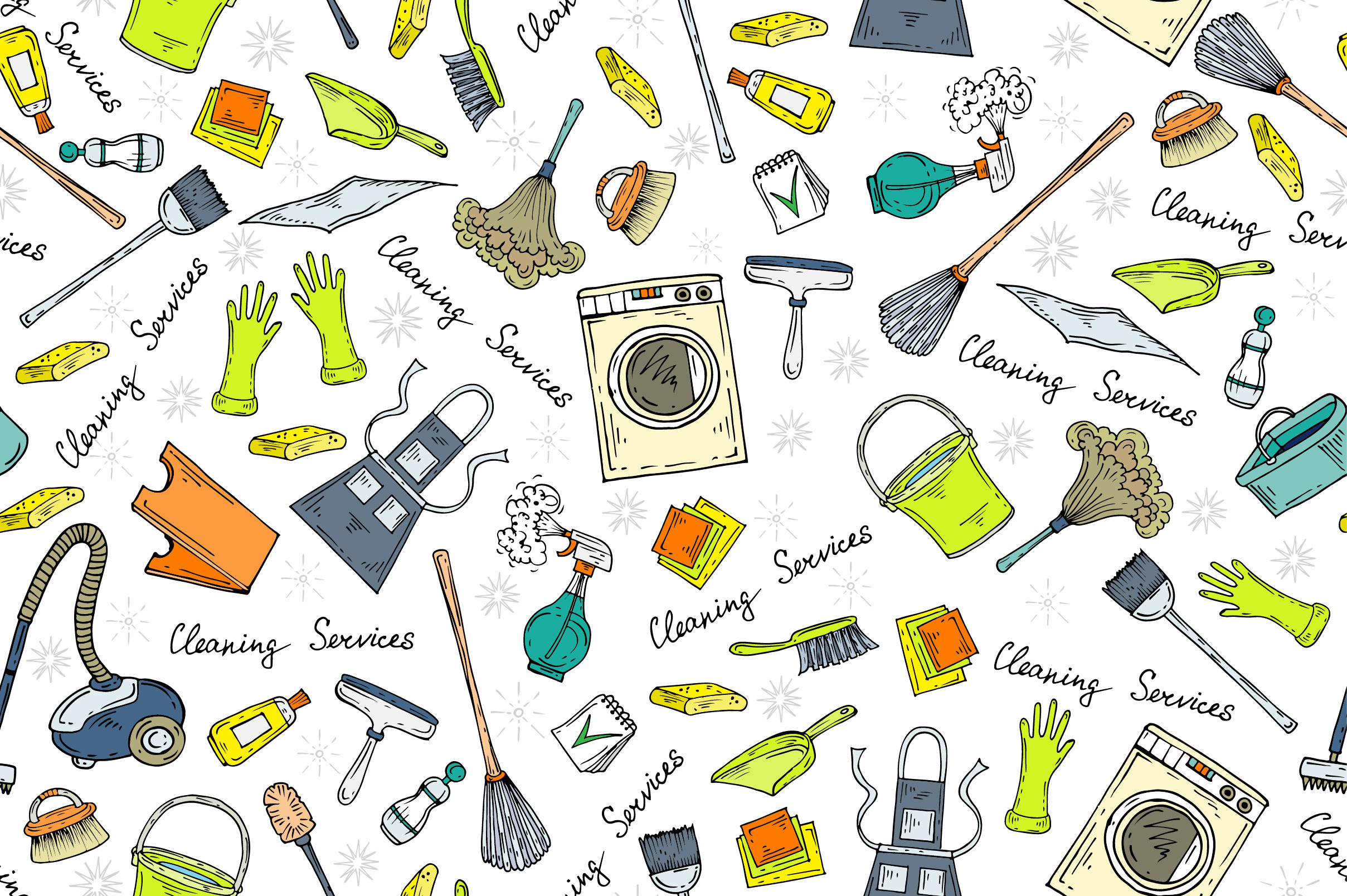 Pattern with cleaning services, a Pattern Graphic by Olga Chuklay