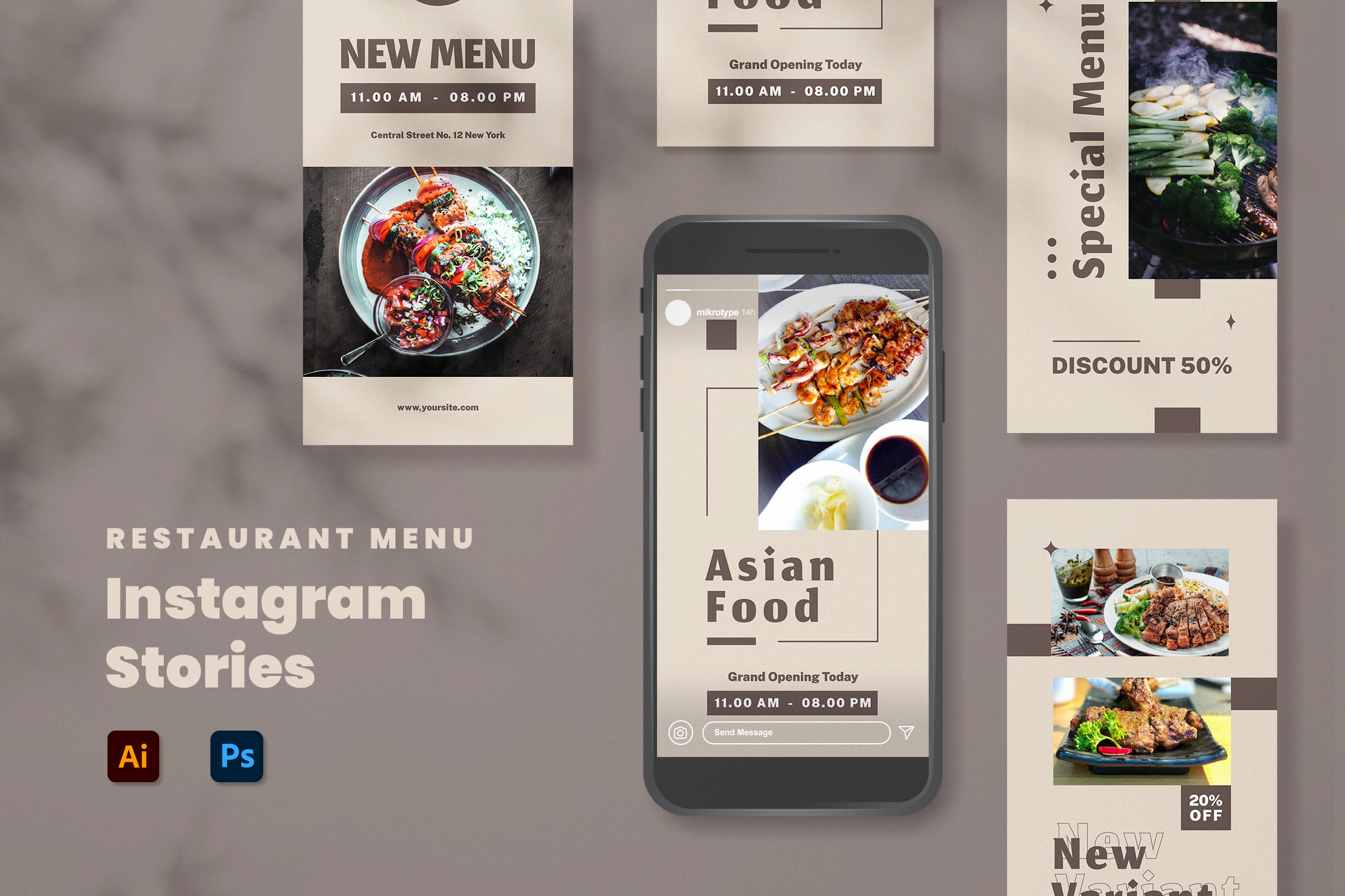 Restaurant Menu Instagram Stories, a Social Media Template by MikroType Std