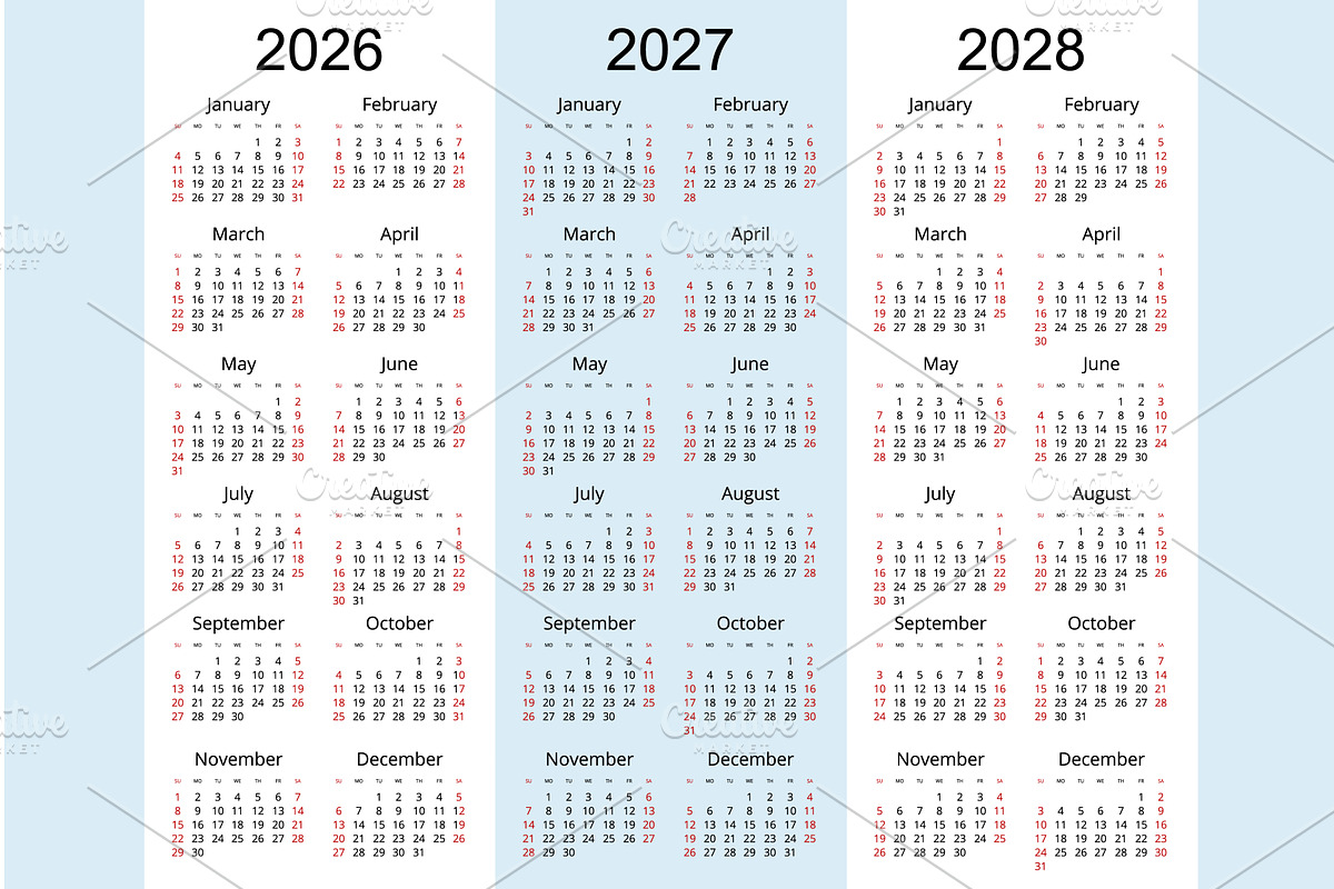 Calendar planner 2026, 2027, 2028, an Object Graphic by Golden Sikorka