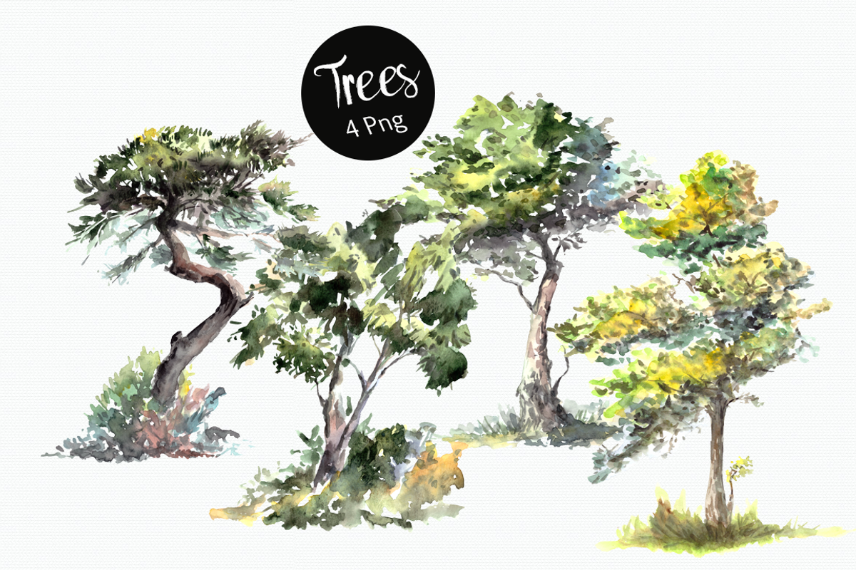 Watercolor Trees Clip Art Set, an Illustration by Tati Bordiu
