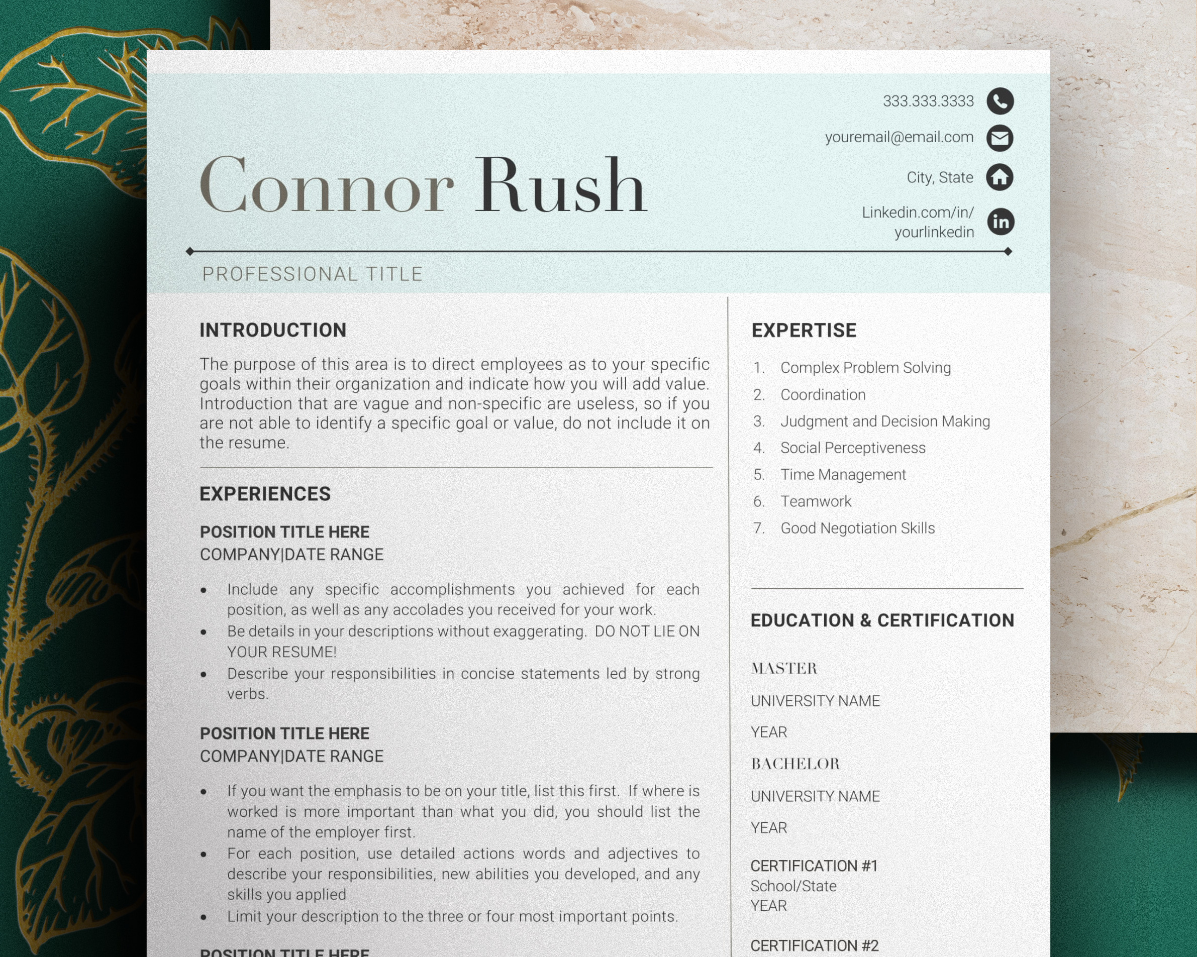 Resume / CV with bonuses! - Connor, a Resume Template by Hired Guardian