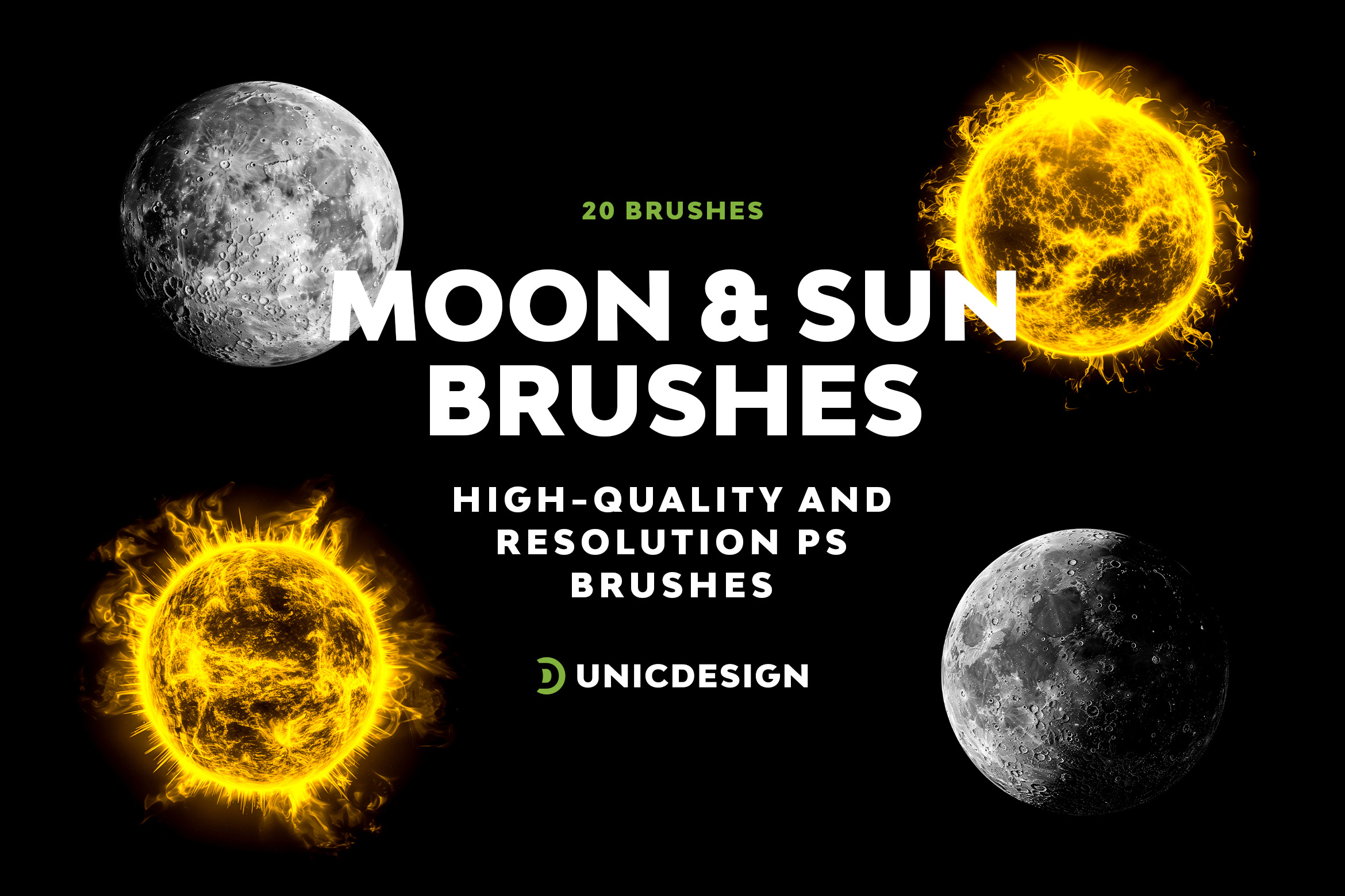 Moon & Sun Photoshop Brushes, a Brush Add-On by UnicDesign