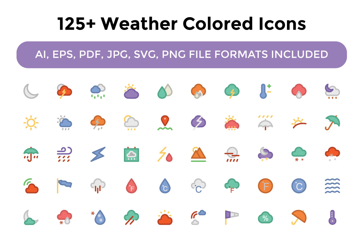 125+ Weather Colored Icons | Icons ~ Creative Market