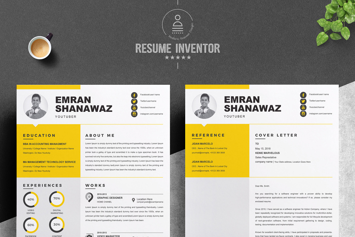 Word Resume / 2 Page CV Template, a Resume Template by ResumeInventor ...