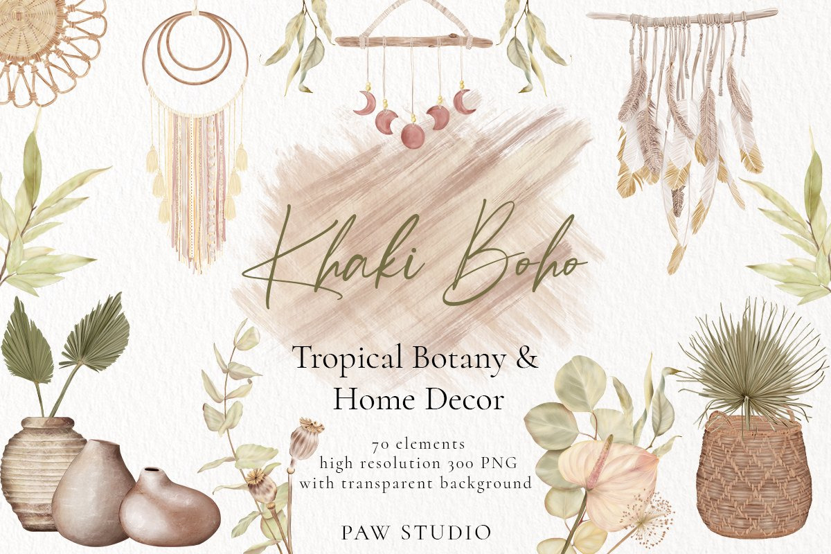 Boho Tropical Graphic Flower Leaves, a Decorative Illustration by ...