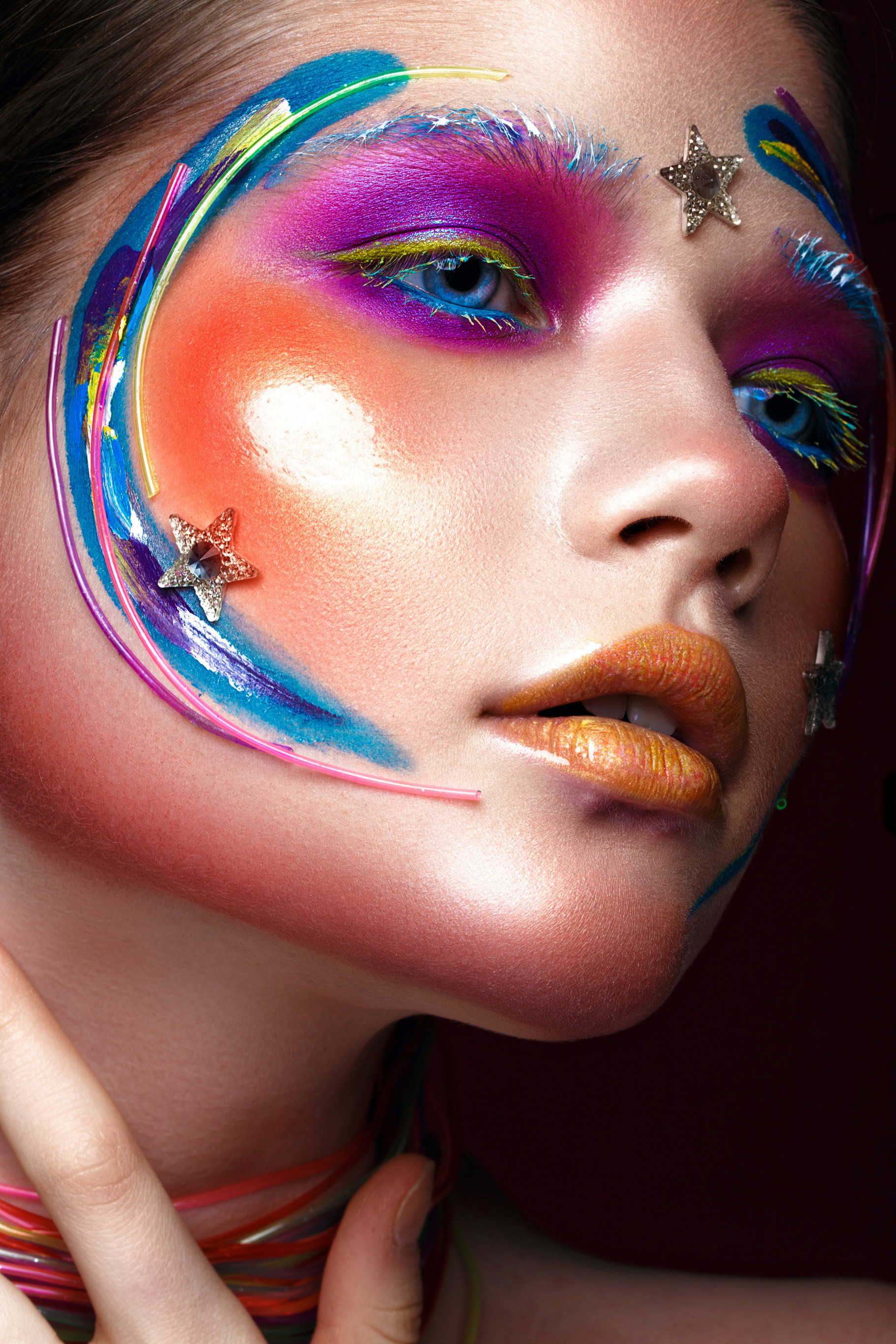 Beautiful girl with creative makeup in pop art style beauty face ...