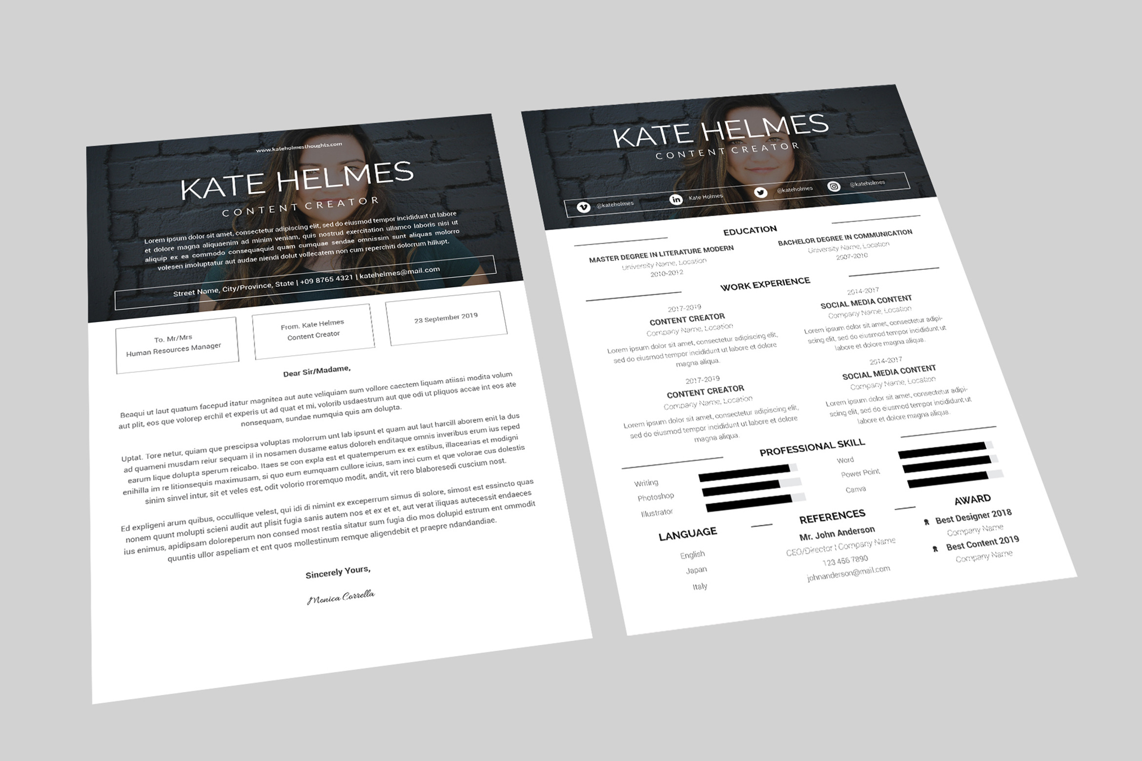 Kate Content Resume Designer, a Resume Template by AQR Studio