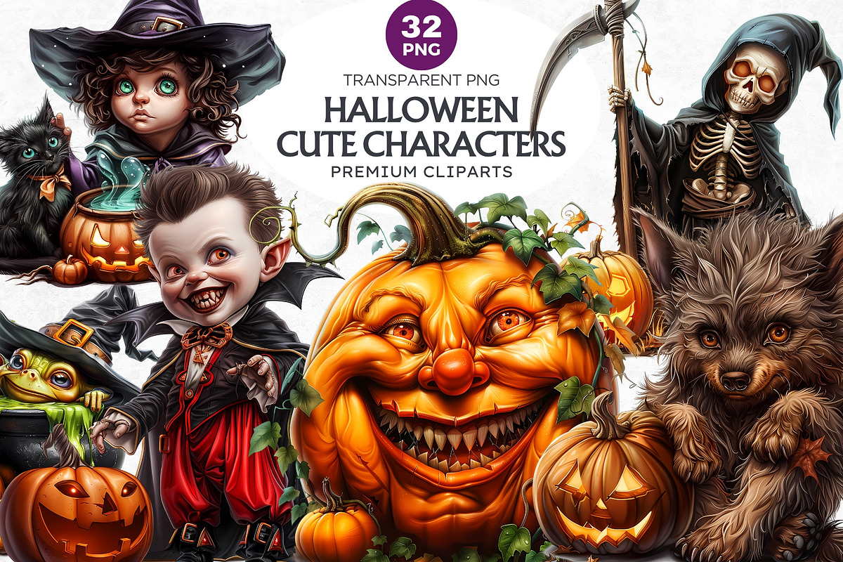 Cute halloween Characters Clipart V2, a Seasonal Illustration by ...
