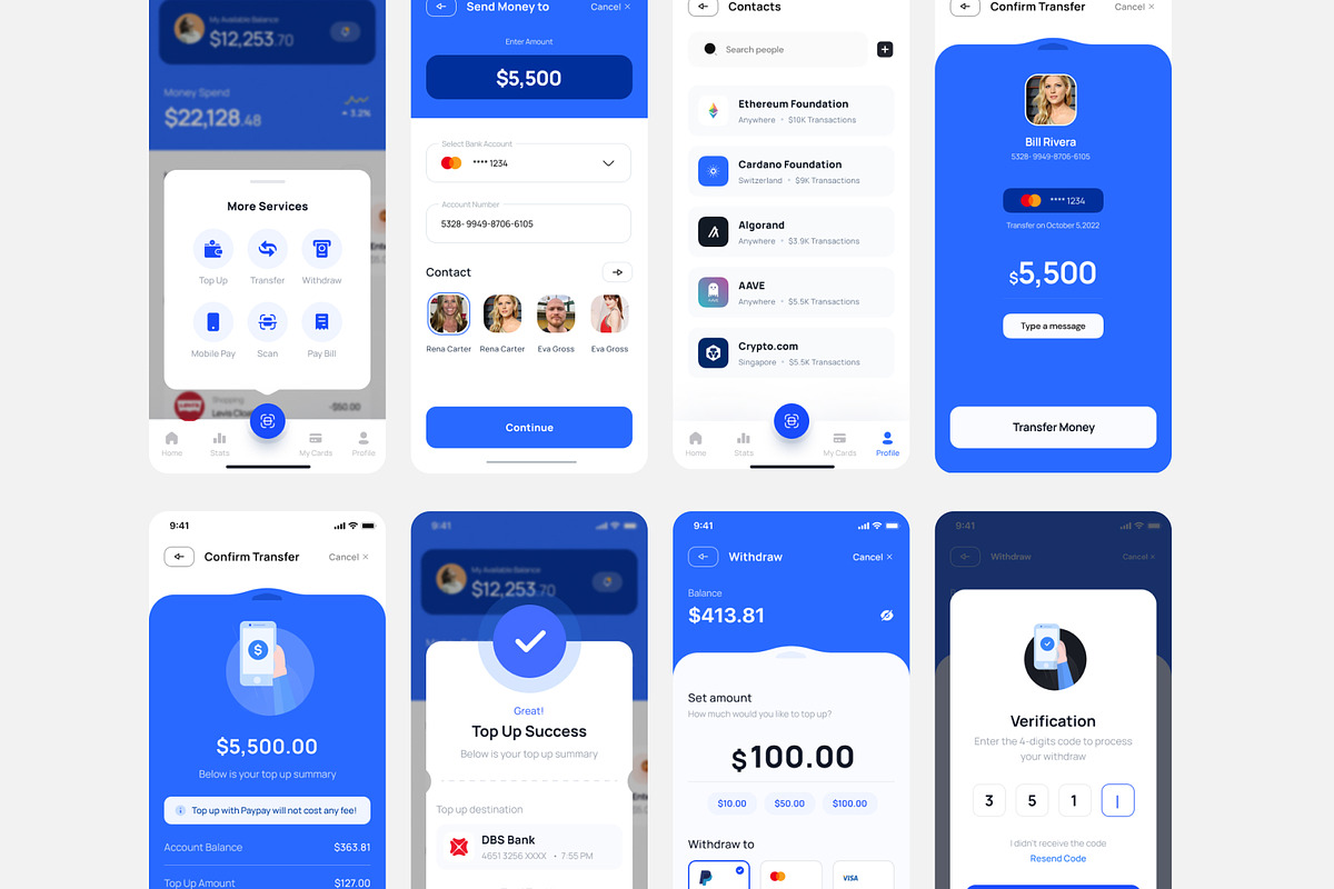 Modern E-Wallet Mobile App UI Kit