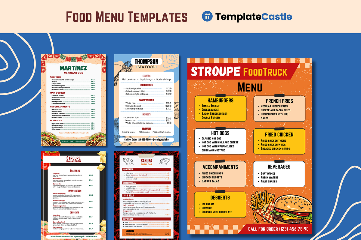 5 Food Menu Templates Canva, a Templates & Theme by TemplateCastleStore