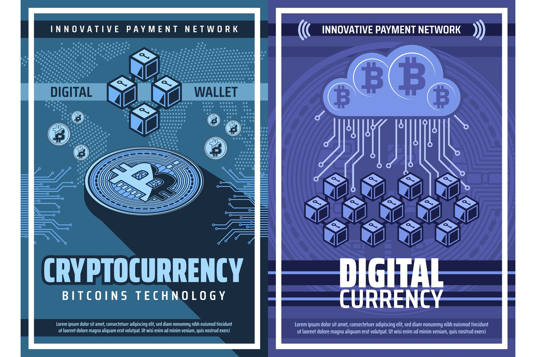 Bitcoin cryptocurrency, blockchain, a Finance Illustration by Vector ...