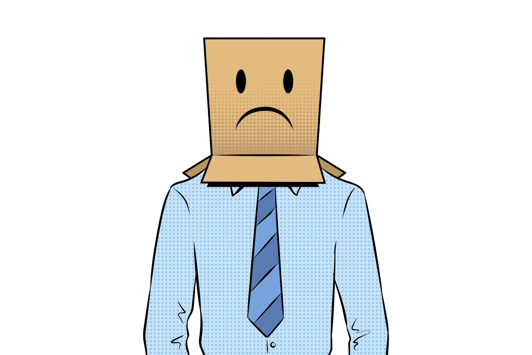 Man with box sad emoji on head pop art vector, a Decorative ...