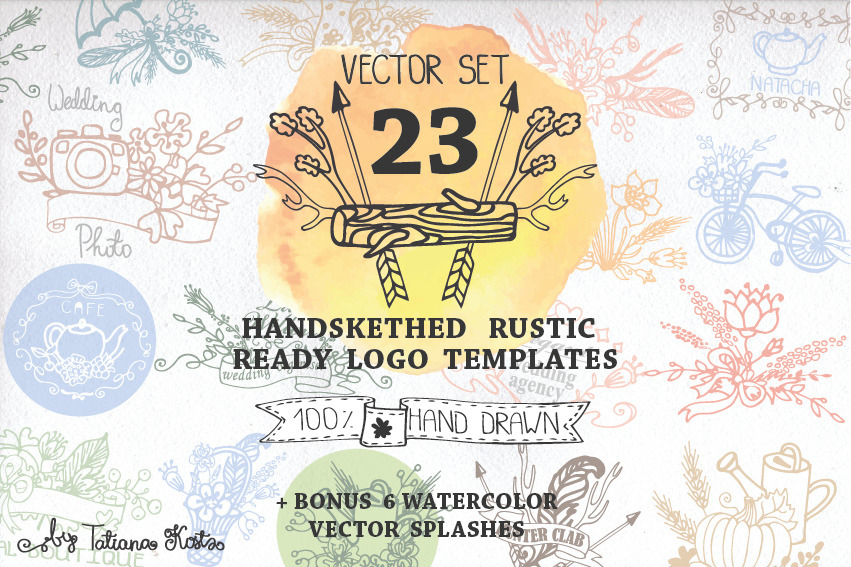 Handsketched rustic logo kit, a Branding & Logo Template by Tatianakost49