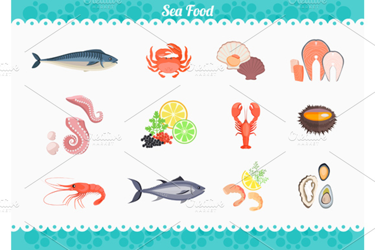 Seafood Set Design Flat Fish, an Animal Illustration by robuart ...