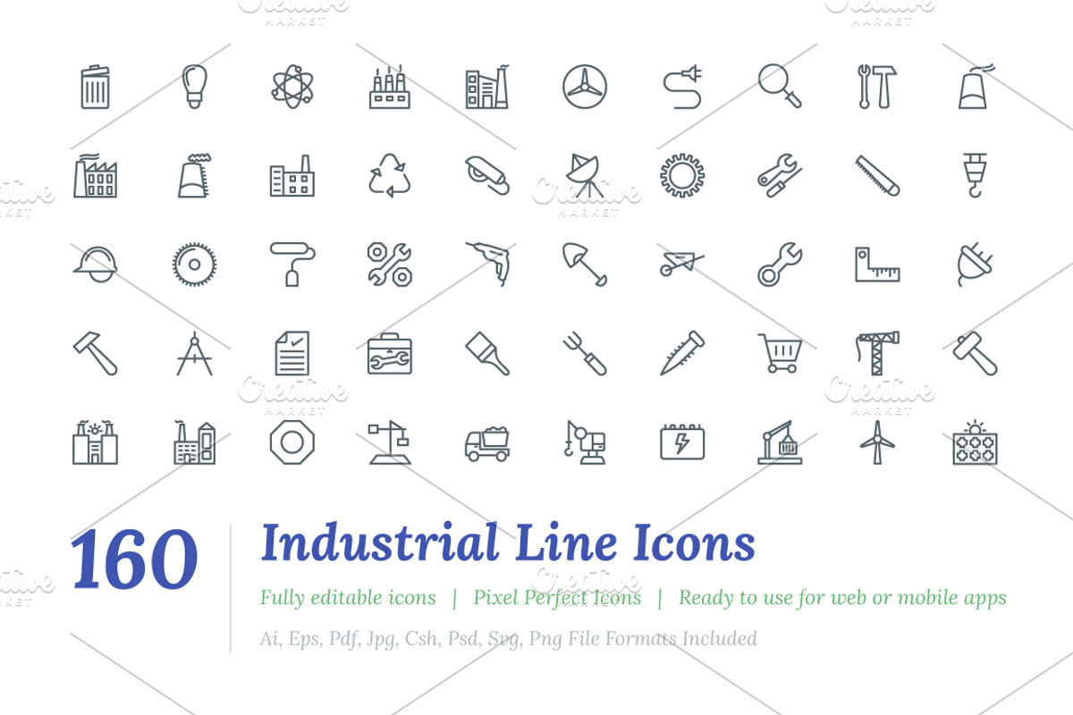 160 Industrial Line Icons, an Outline Icon by Vectors Market