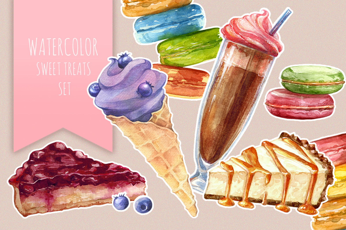 Watercolor sweets set, an Illustration by MarinaKor | Creative Market