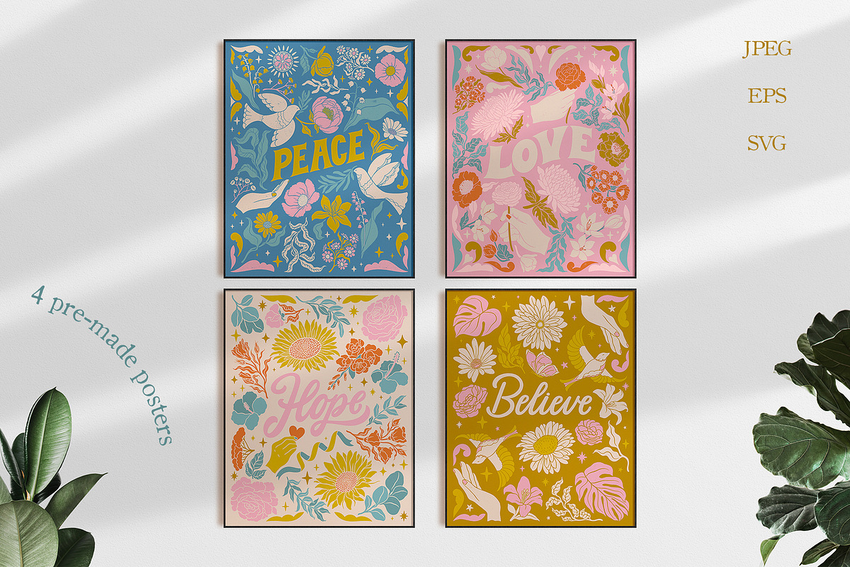 Positive quotes & floral clipart set, a Decorative Illustration by ElenKoss